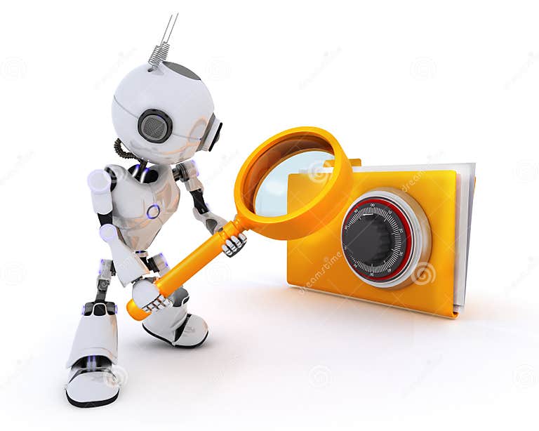 Robot searching files stock illustration. Illustration of cute - 61582752