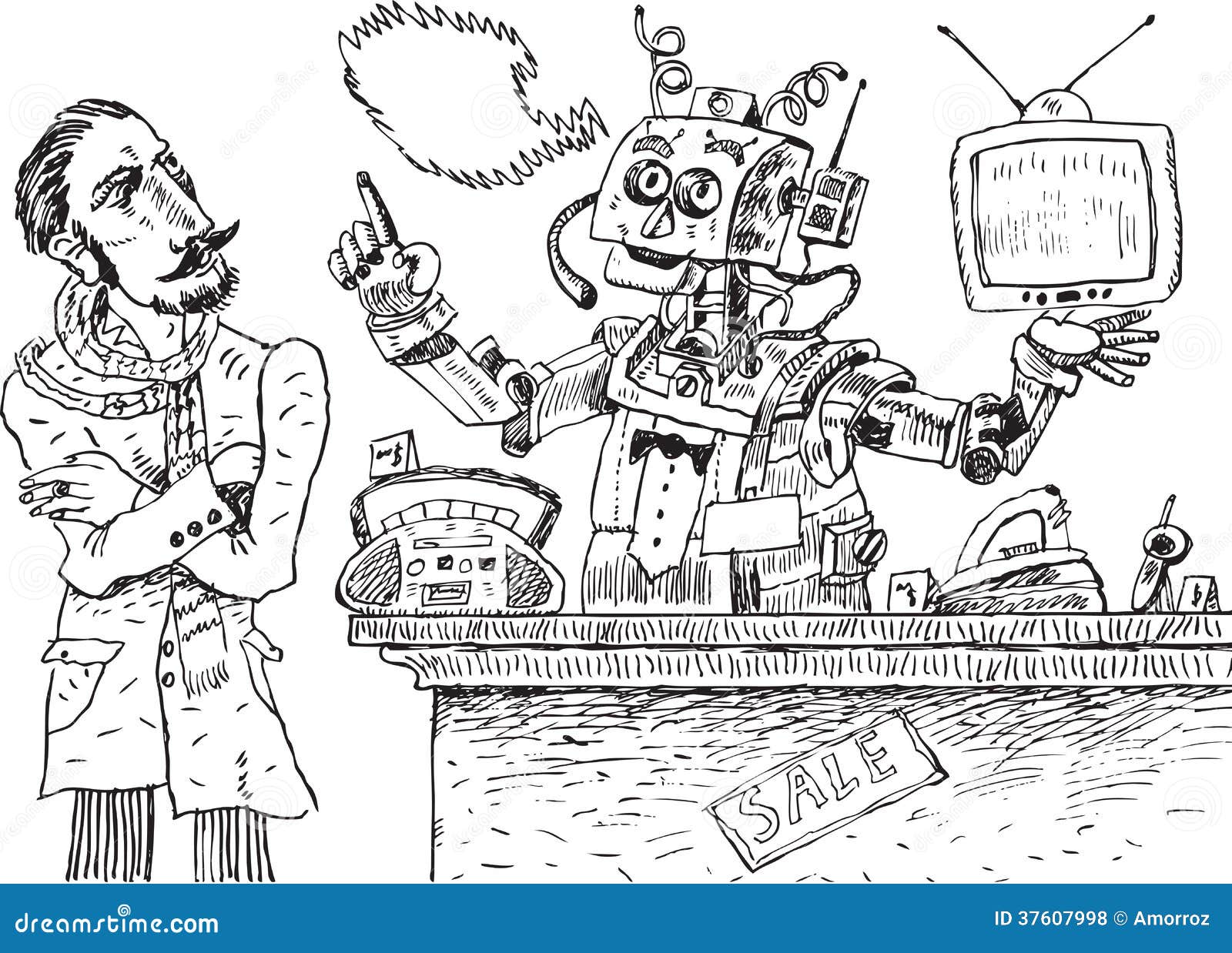 Robot seller(Vector) stock vector. Illustration of retro - 37607998