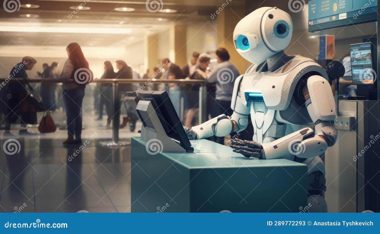 Robot Sells Tickets at the Airport Stock Illustration - Illustration of ...