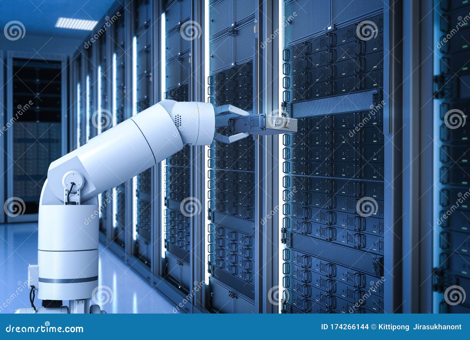 Robot in server room stock illustration. Illustration of digital ...