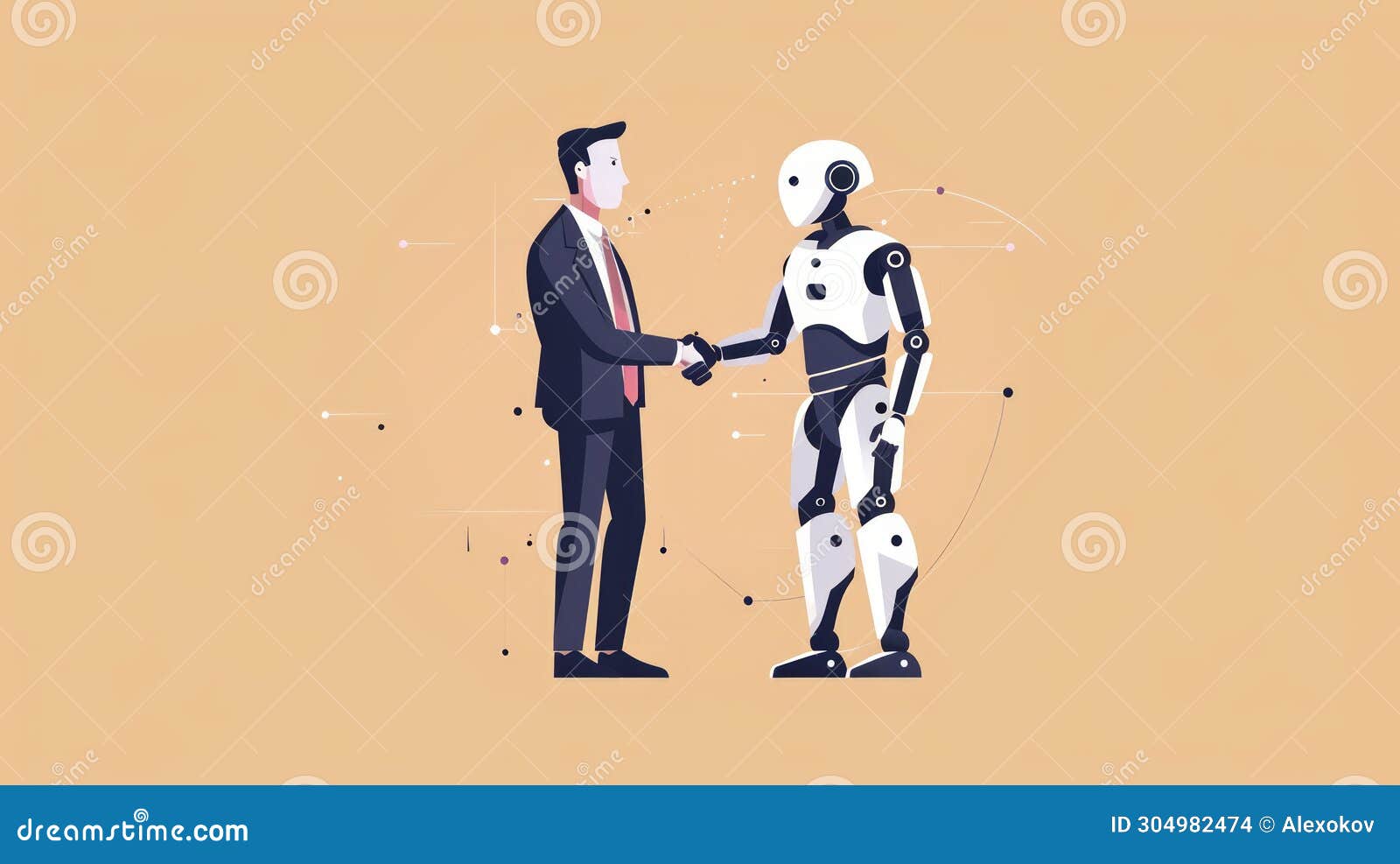 Robot Shaking Hands with Man. Illustration in Flat Style Stock ...
