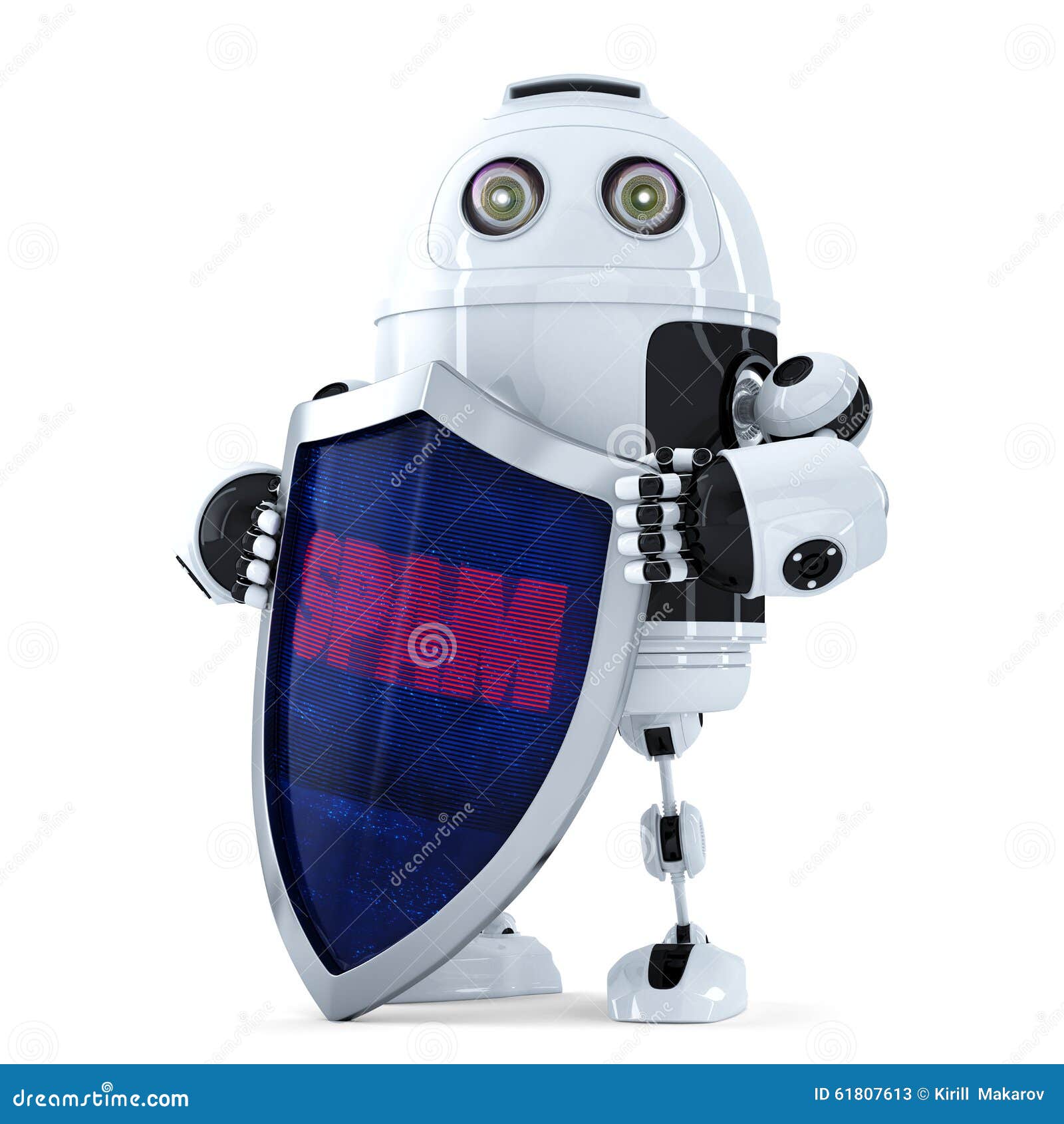 Robot with the Shield. Spam Protection Concept. Isolated. Contains ...