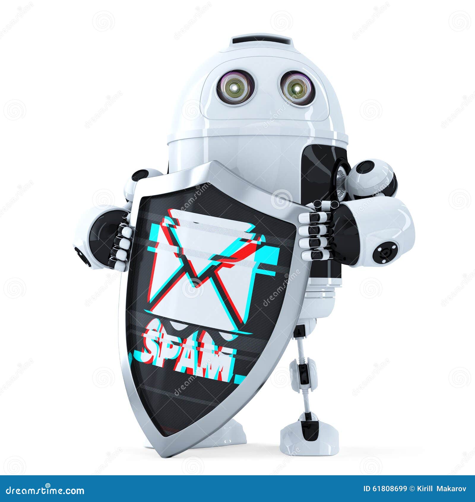 Robot with Shield. Spam Protection Concept. Isolated. Contains Clipping ...
