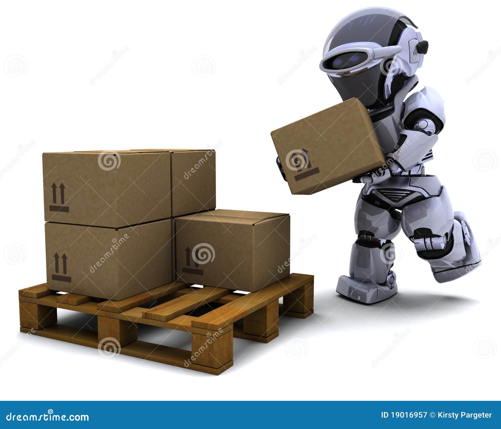 Robot With Shipping Boxes Load In Truck Render 3d Royalty-Free Stock ...