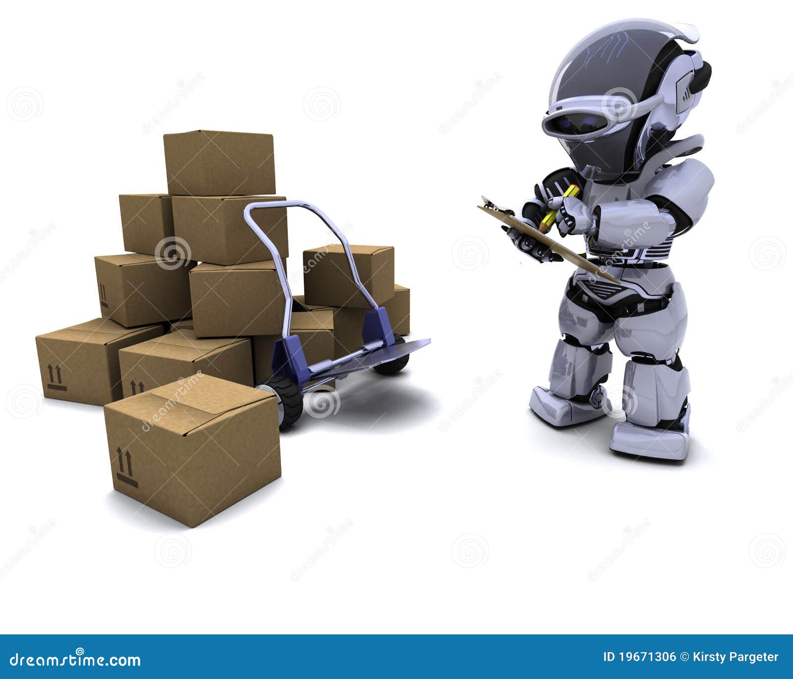 Robot With Shipping Boxes Load In Truck Render 3d Royalty-Free Stock ...
