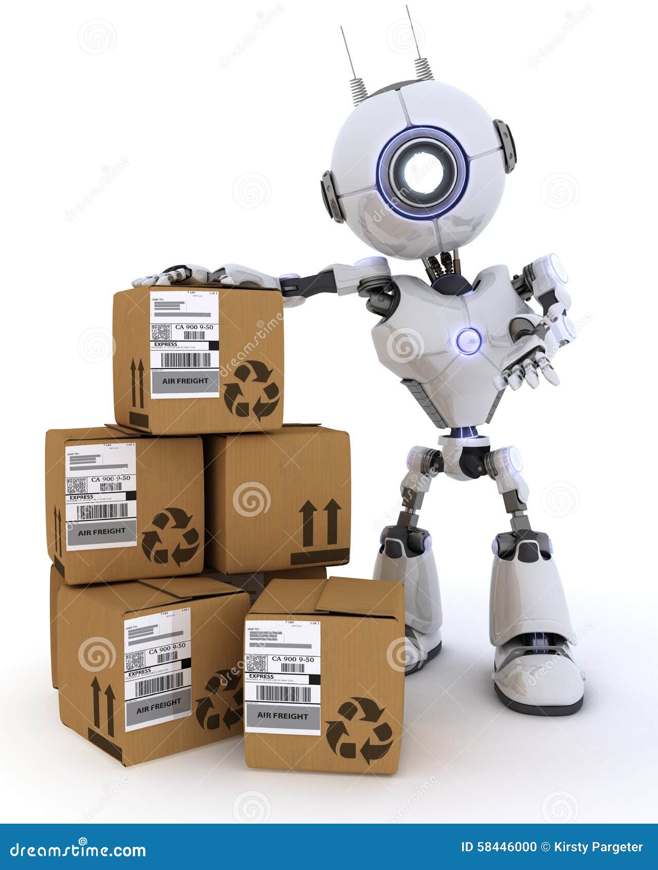 Robot with Shipping Boxes stock illustration. Illustration of cute ...