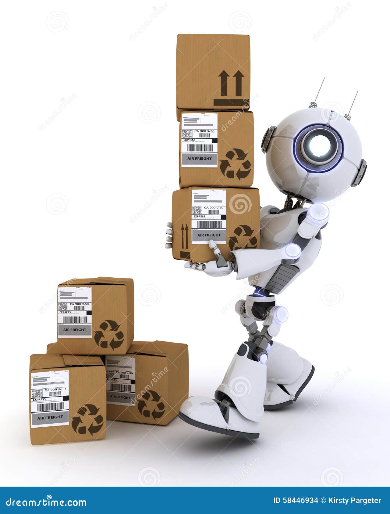 Robot with Shipping Boxes stock illustration. Illustration of character ...