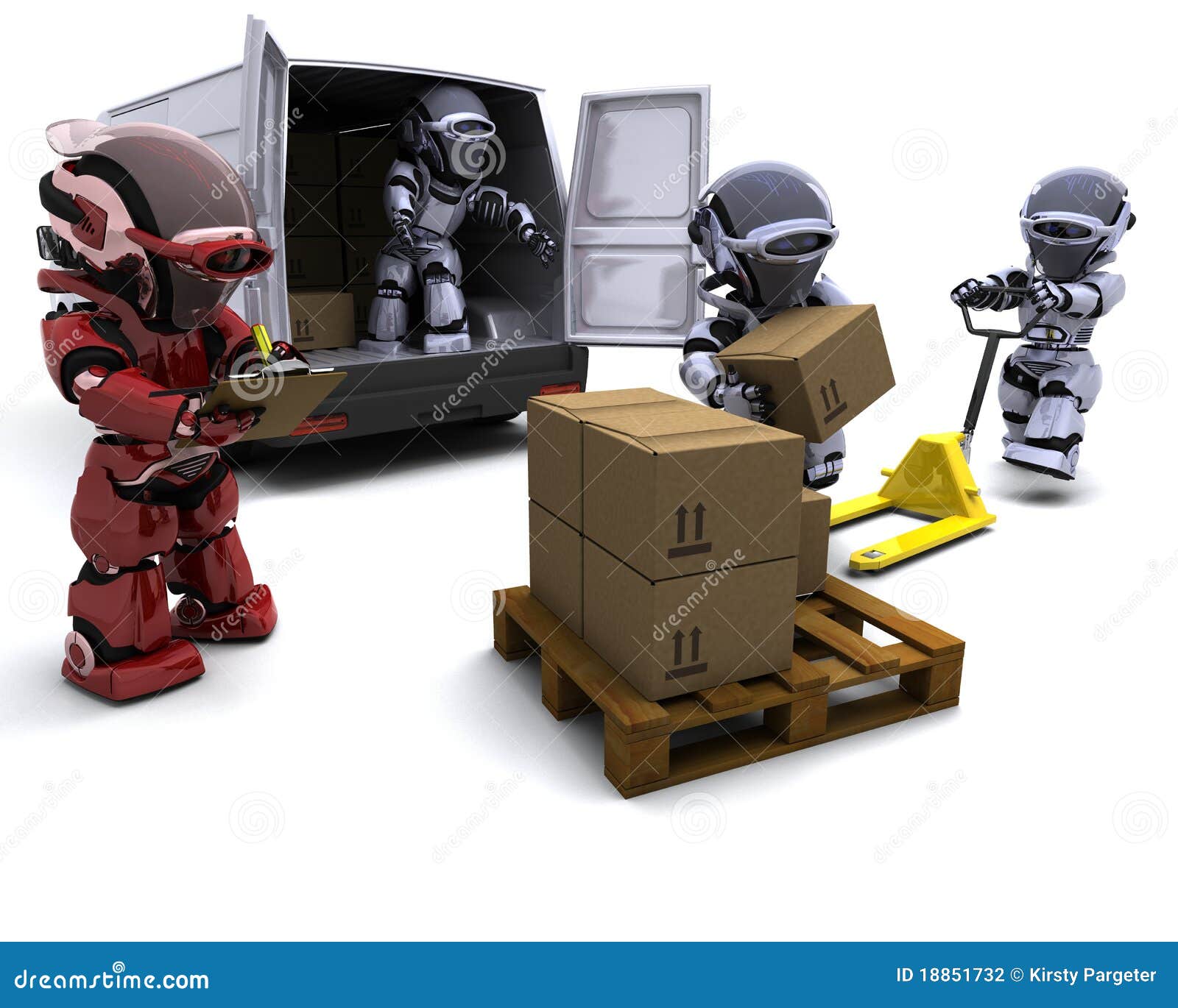 Robot with Shipping Boxes Loading a Van Stock Illustration ...