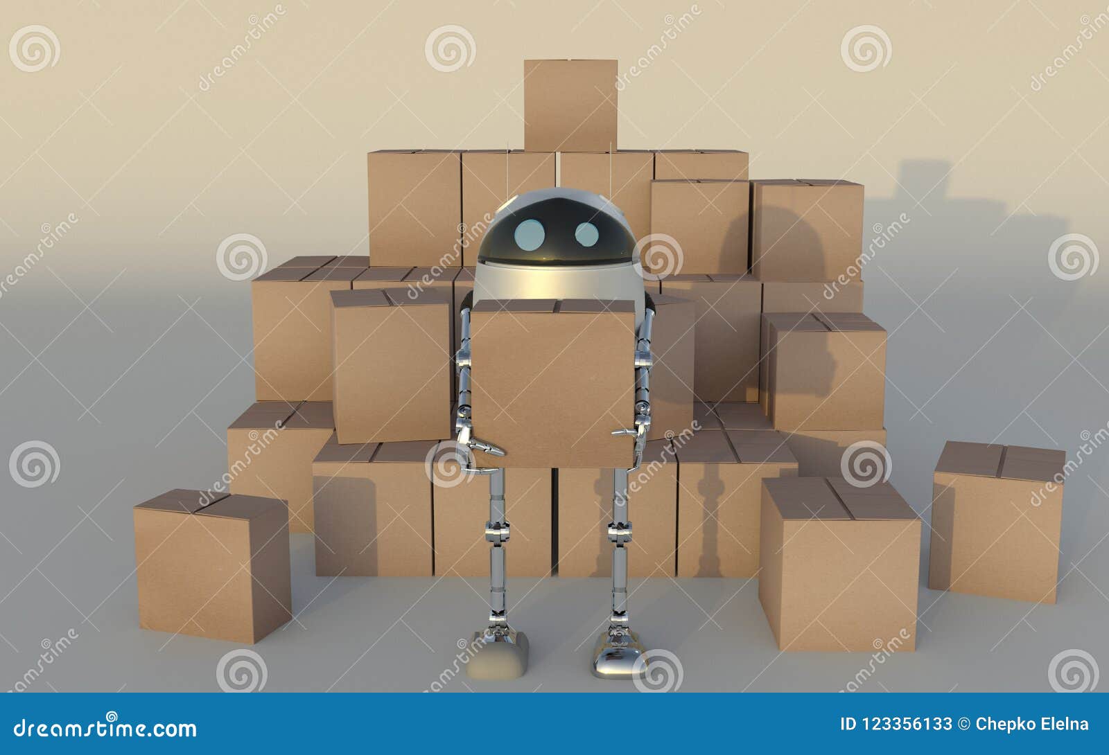 Robot With Shipping Boxes Load In Truck Render 3d Royalty-Free Stock ...