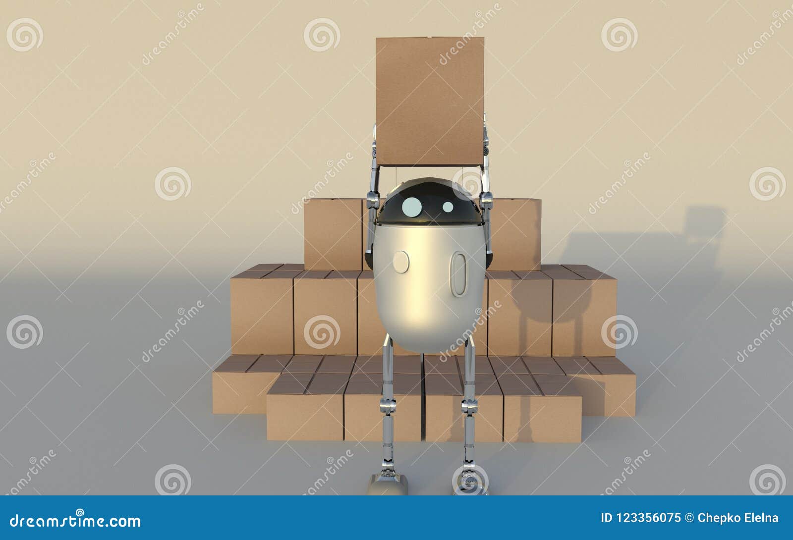 Robot with Shipping Boxes Render 3d Stock Illustration - Illustration ...