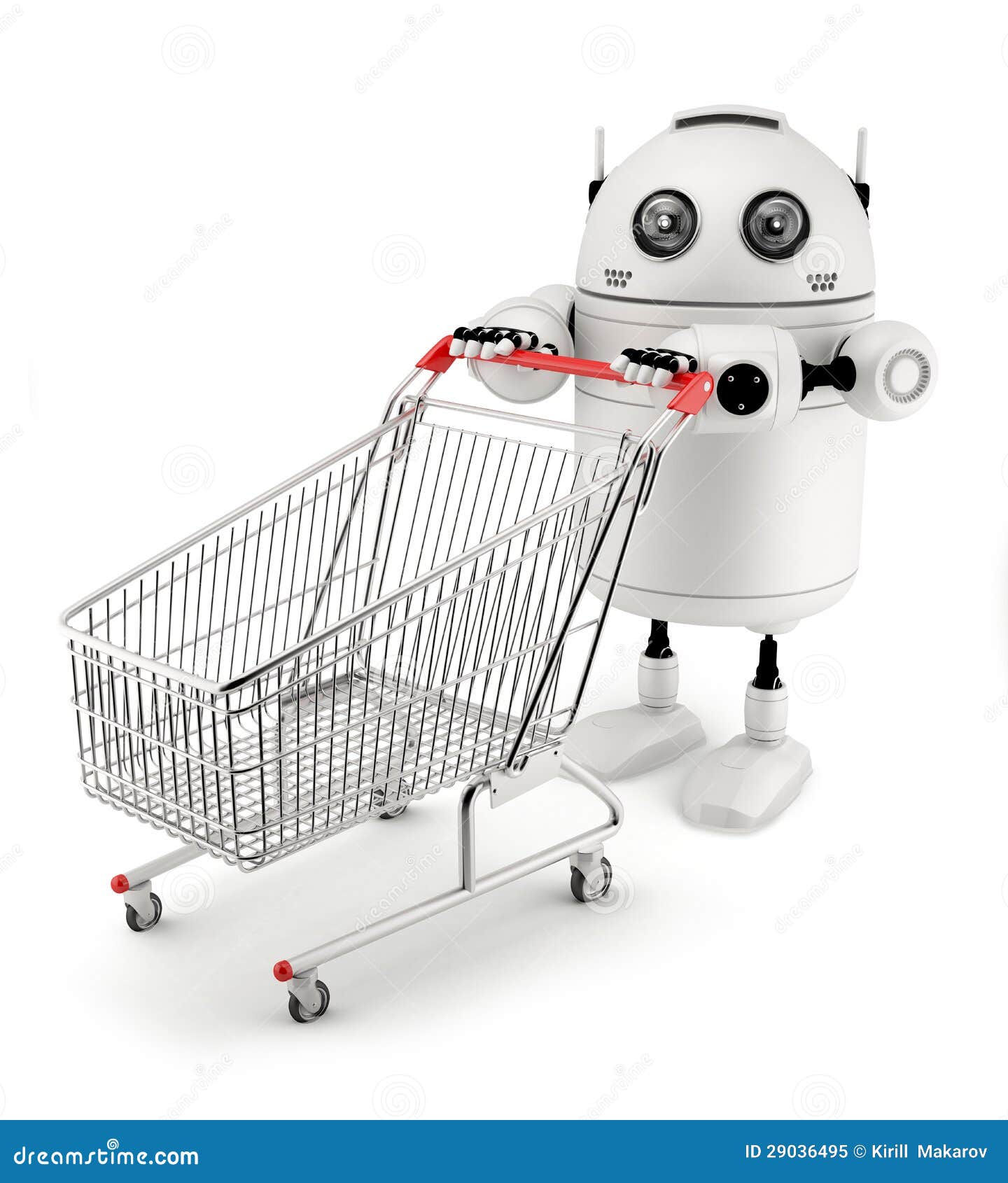 Robot with shopping cart stock illustration. Illustration of background ...