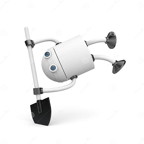 Robot with shovel stock illustration. Illustration of growth - 73471543