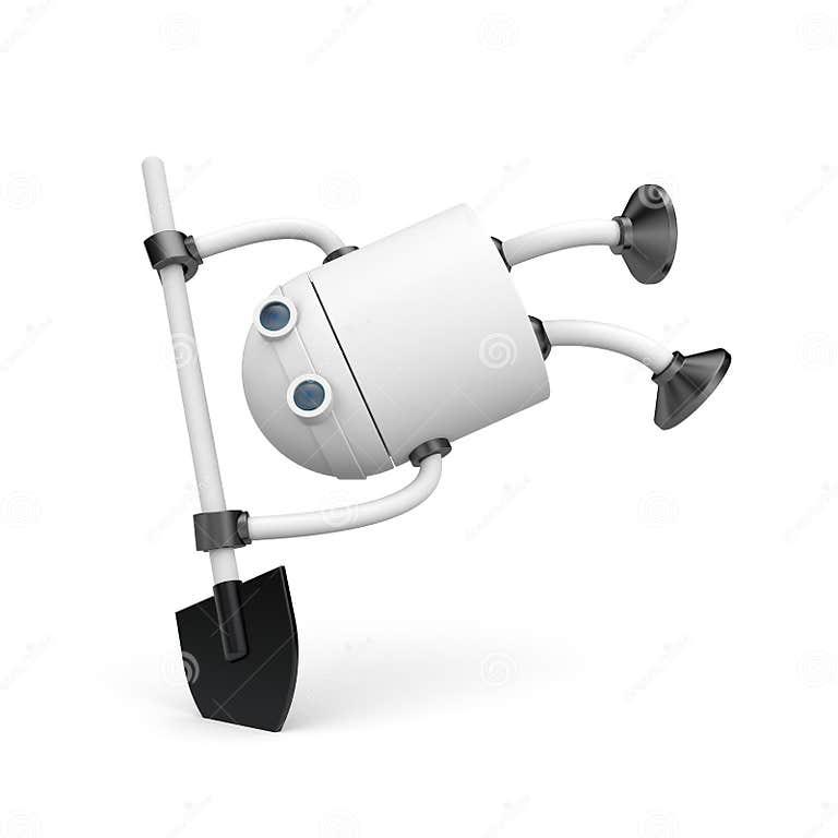 Robot with shovel stock illustration. Illustration of growth - 73471543