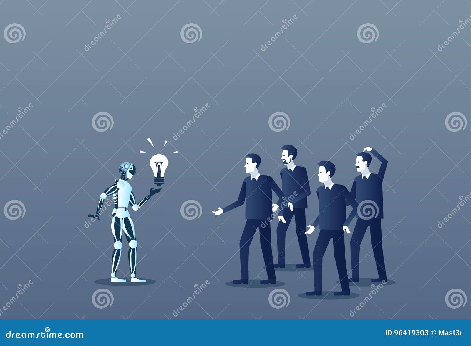 Robot Showing Group of People Light Bulb Business Concept Modern ...