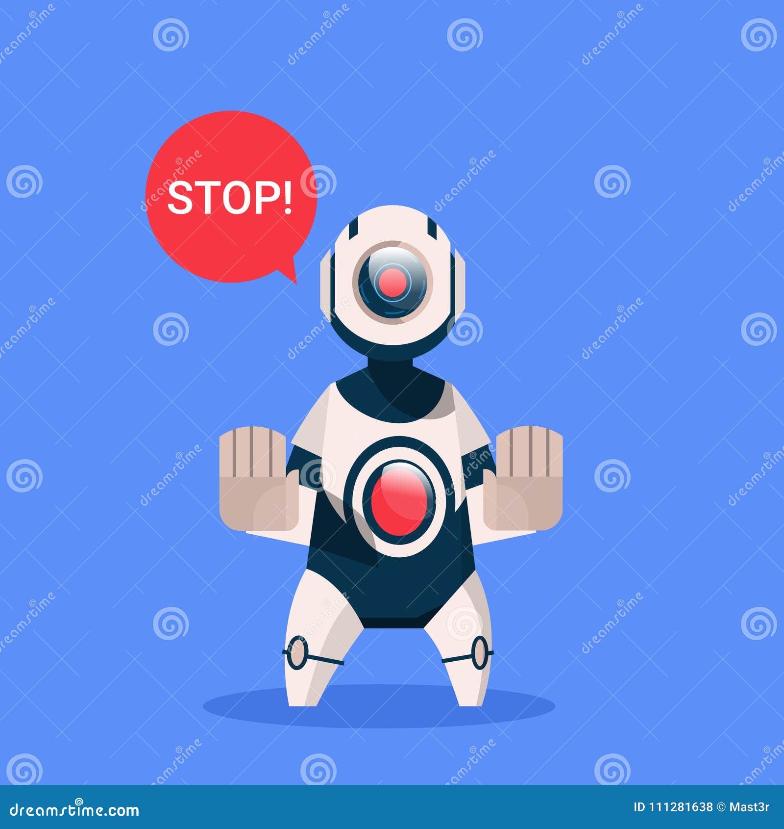 Robot Showing Stop Sign Cyborg Isolated on Blue Background Concept ... Robot Showing Stop Sign Cyborg Isolated on Blue Background Concept ...