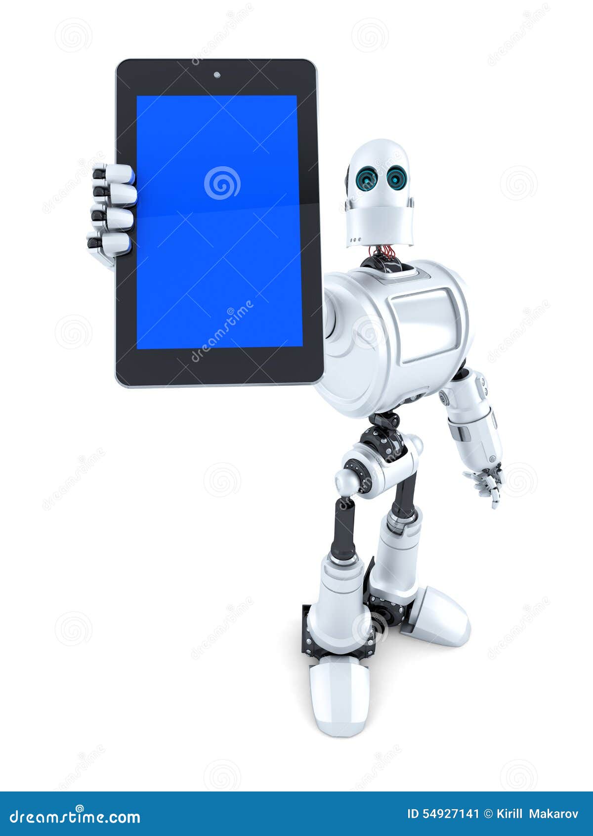 Robot Showing Touchscreen Phone. Isolated. Contains Clipping Path Stock ...