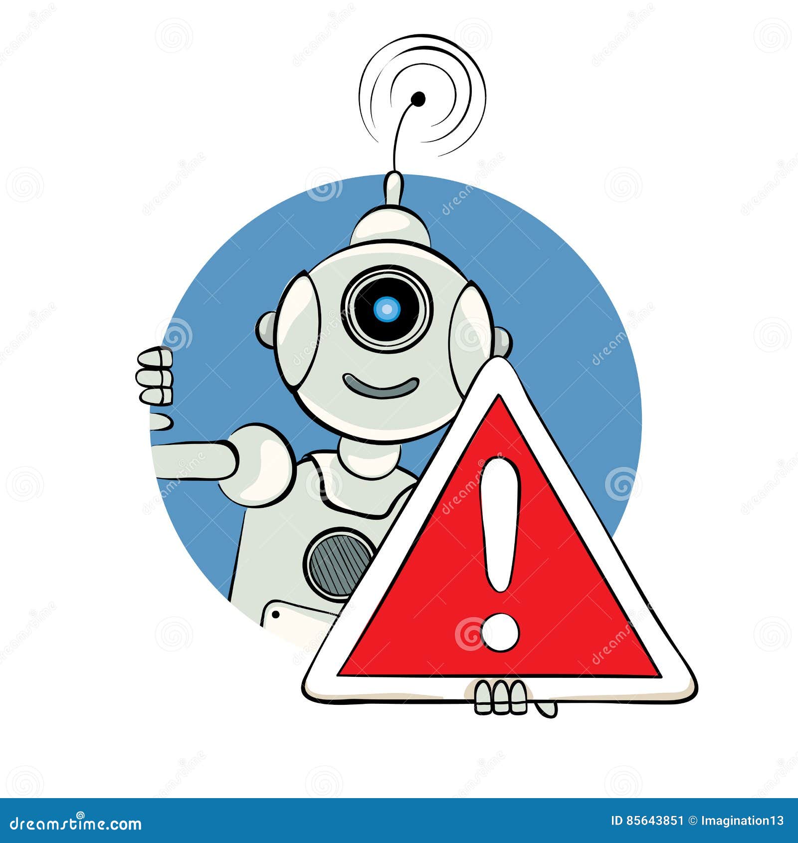 Robot and sign - attention stock vector. Illustration of prevention ...