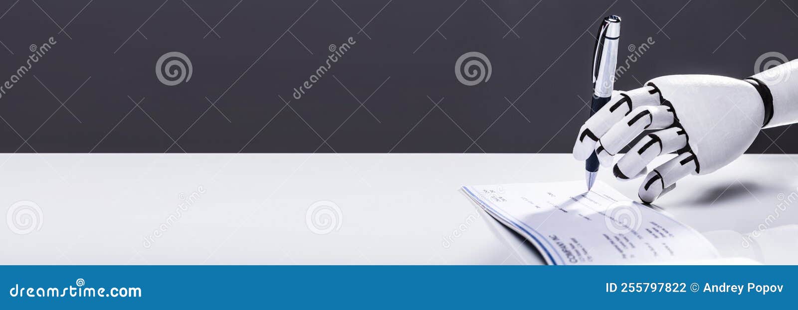 Robot Signing Cheque stock photo. Image of signature - 255797822