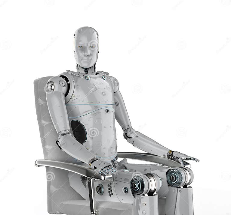 Robot sit on chair stock illustration. Illustration of background ...