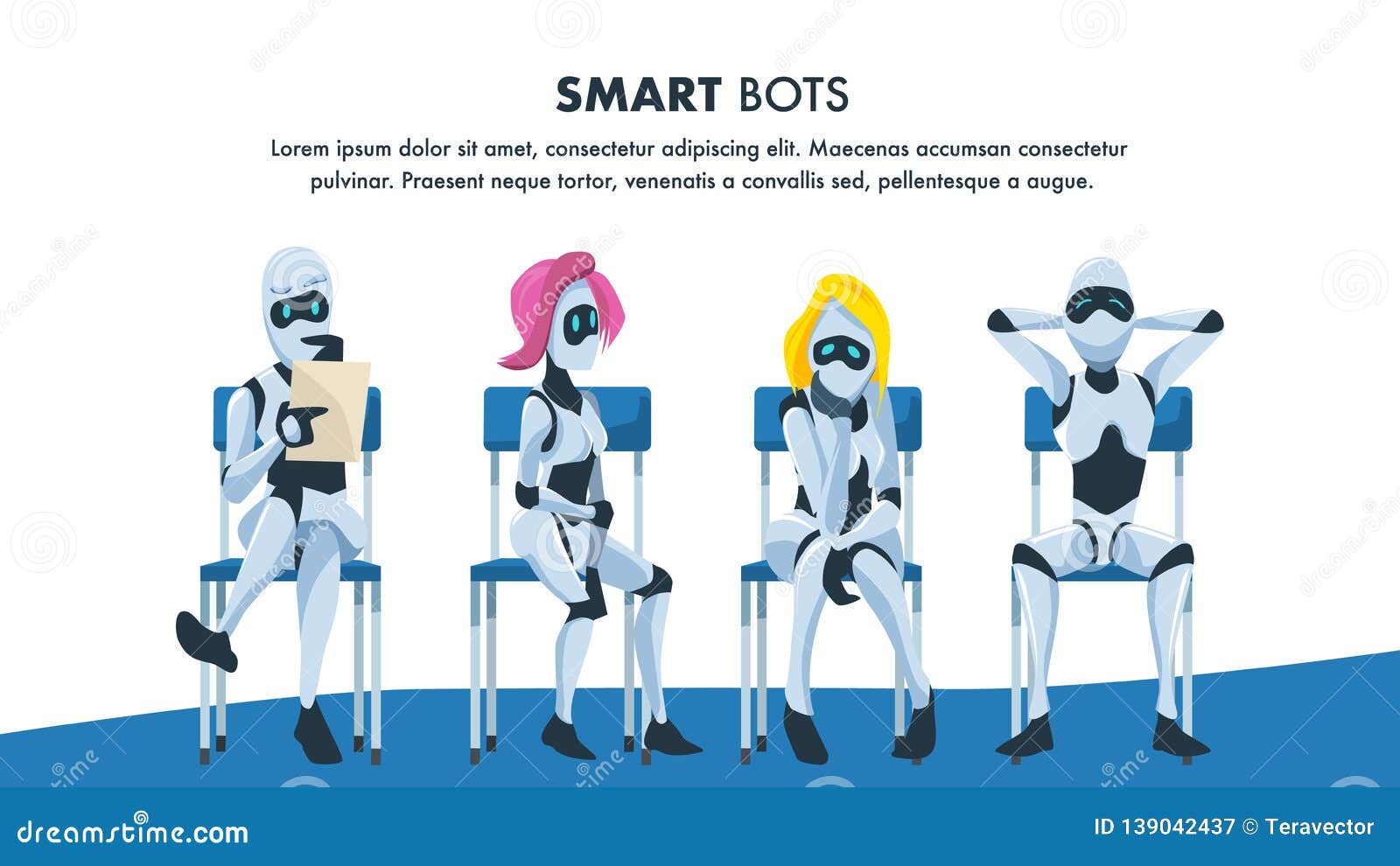 Robot Sit on Chair in Queue Wait for Job Interview Stock Illustration ...
