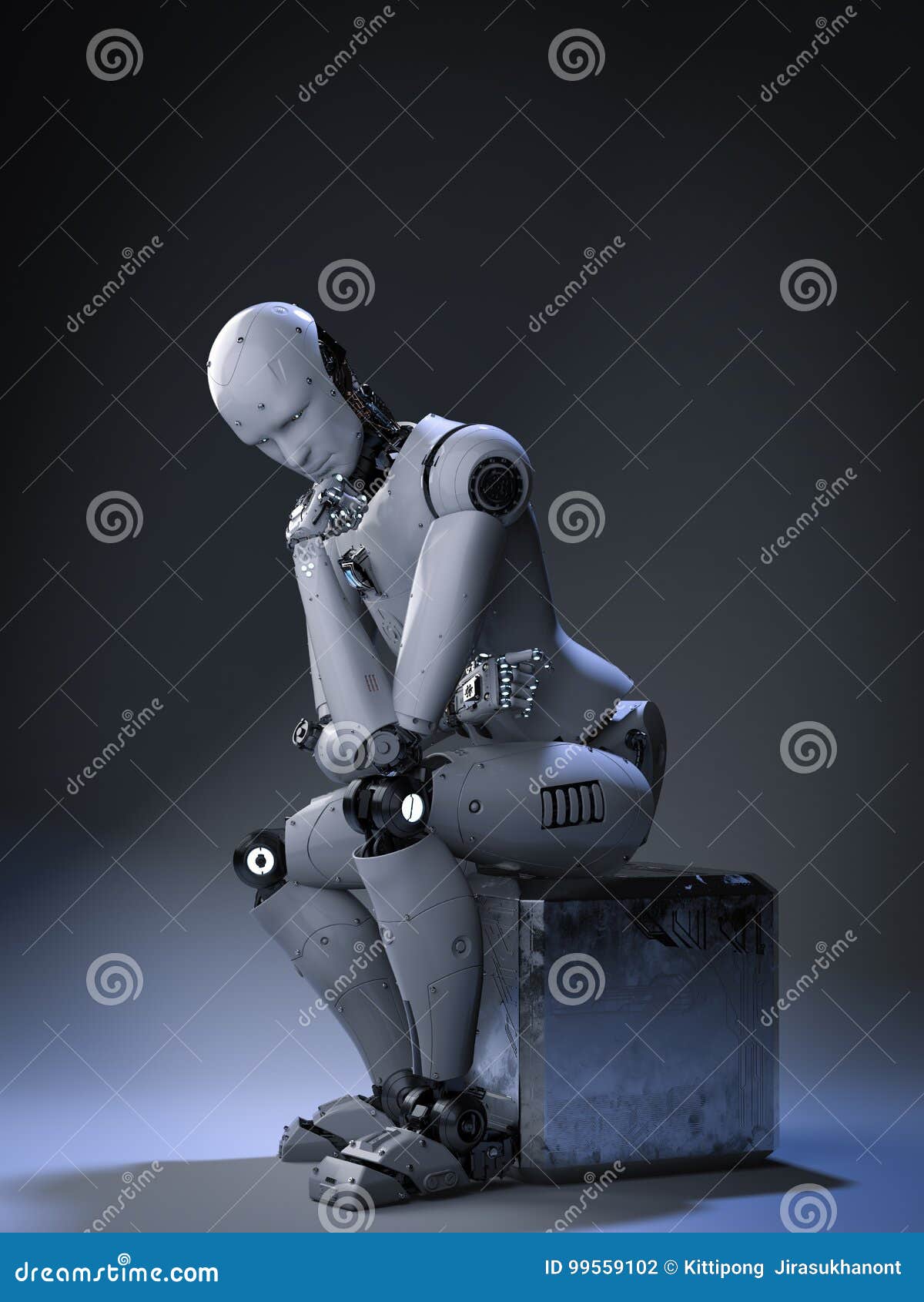 Robot Sit Down and Thinking Stock Illustration - Illustration of ...