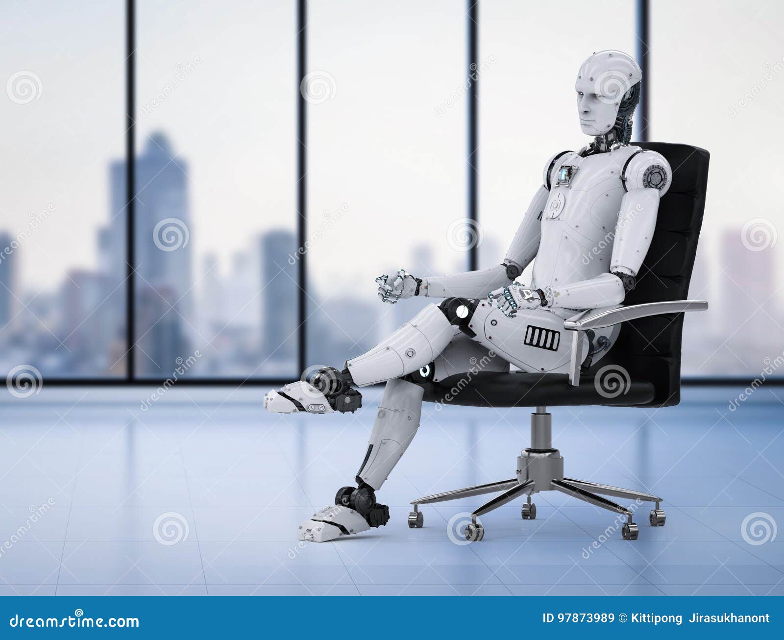 Robot sit on office chair stock illustration. Illustration of legs ...