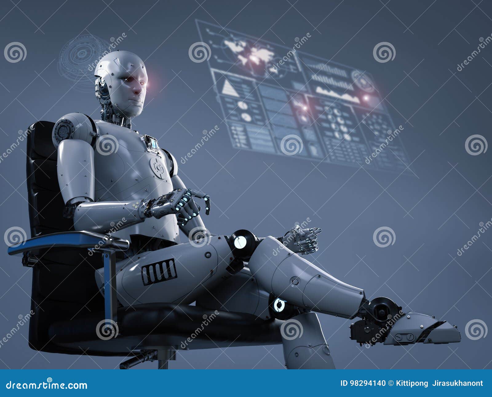 Robot sit on office chair stock illustration. Illustration of ...