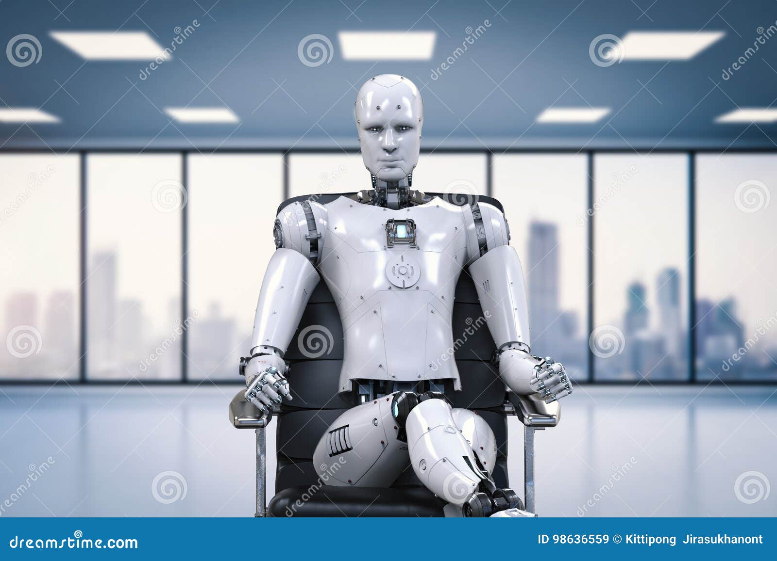 Robot sit on office chair stock illustration. Illustration of ...