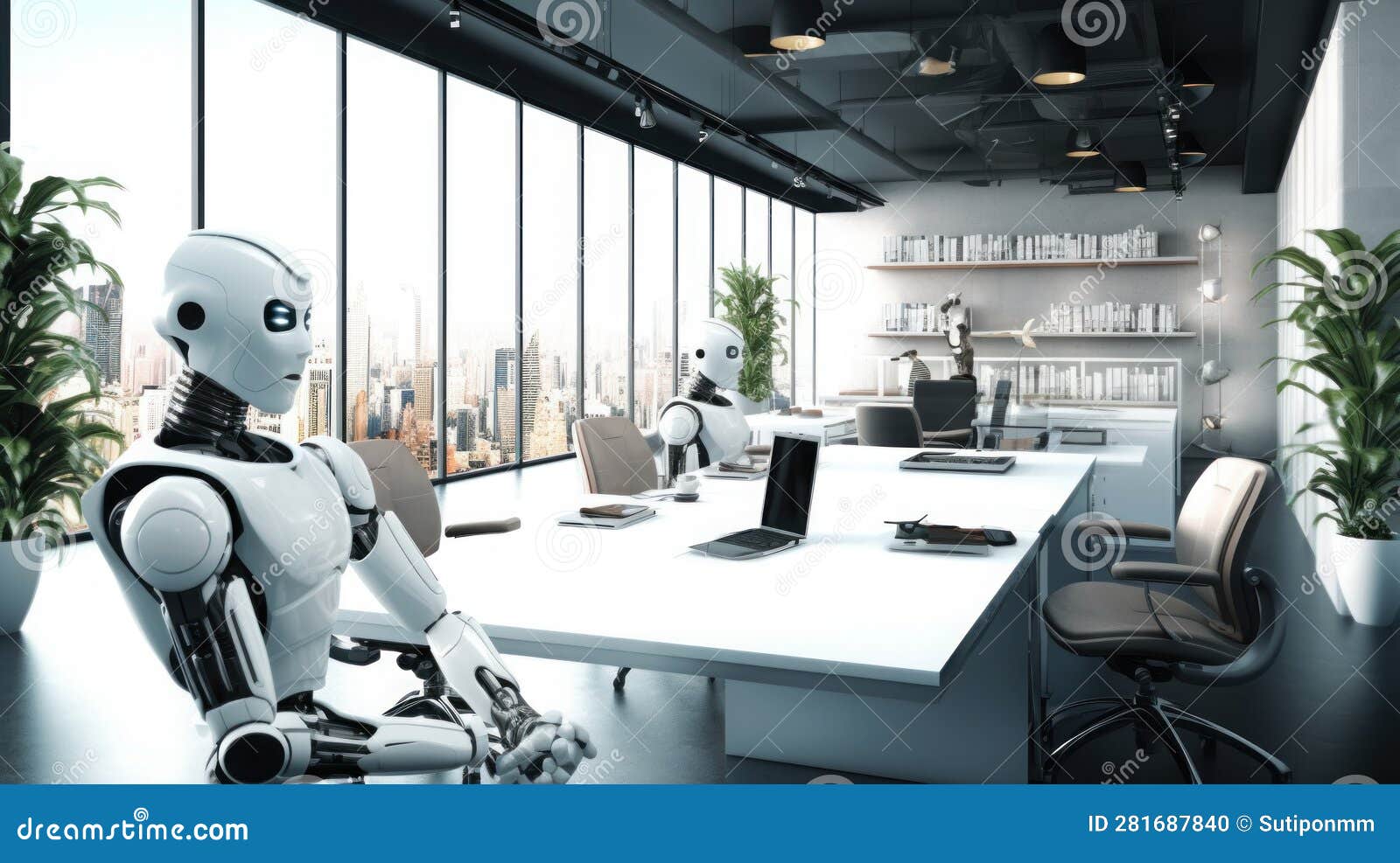 The Robot Sitting in a Conference Room Stock Illustration ...