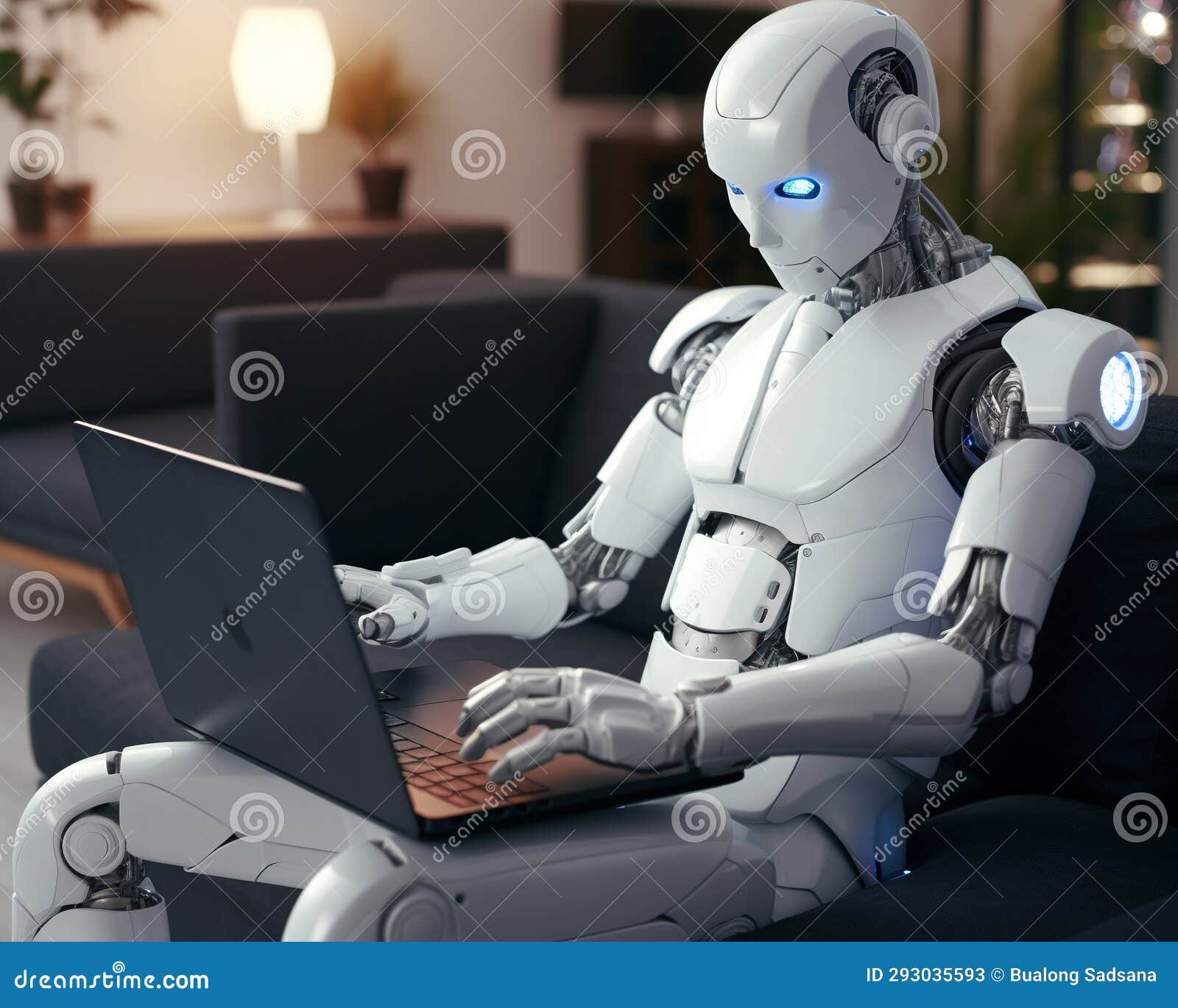 Robot sitting on a couch. stock illustration. Illustration of fantasy ...