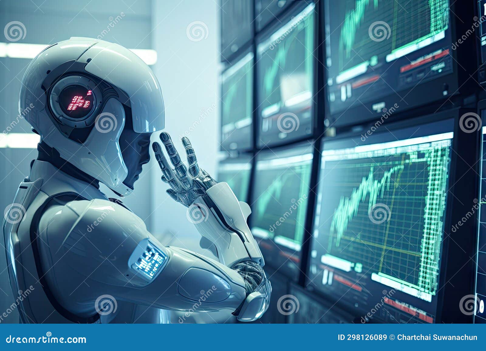 Robot Sitting at Desk with Laptop Computer in Front of Him. by ...