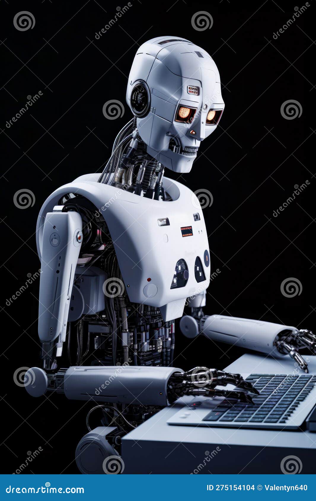 Robot Sitting at Desk with Laptop on it S Lap. Generative AI Stock ...