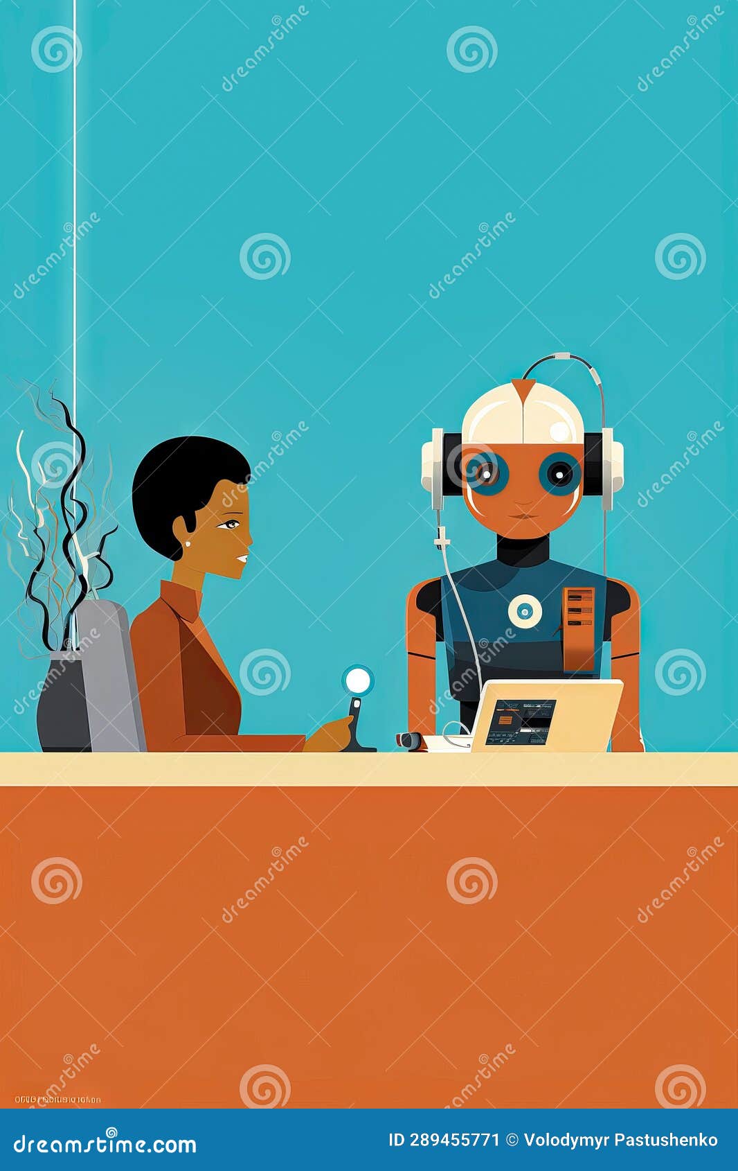 Robot Sitting at Desk with Man on Laptop. Generative AI Stock Image ...