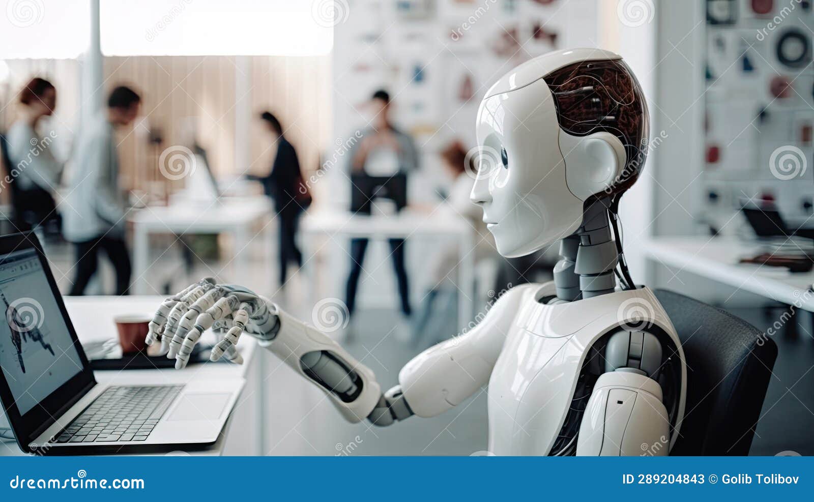 A Robot Sitting in Front of a Laptop Computer Stock Image - Image of ...