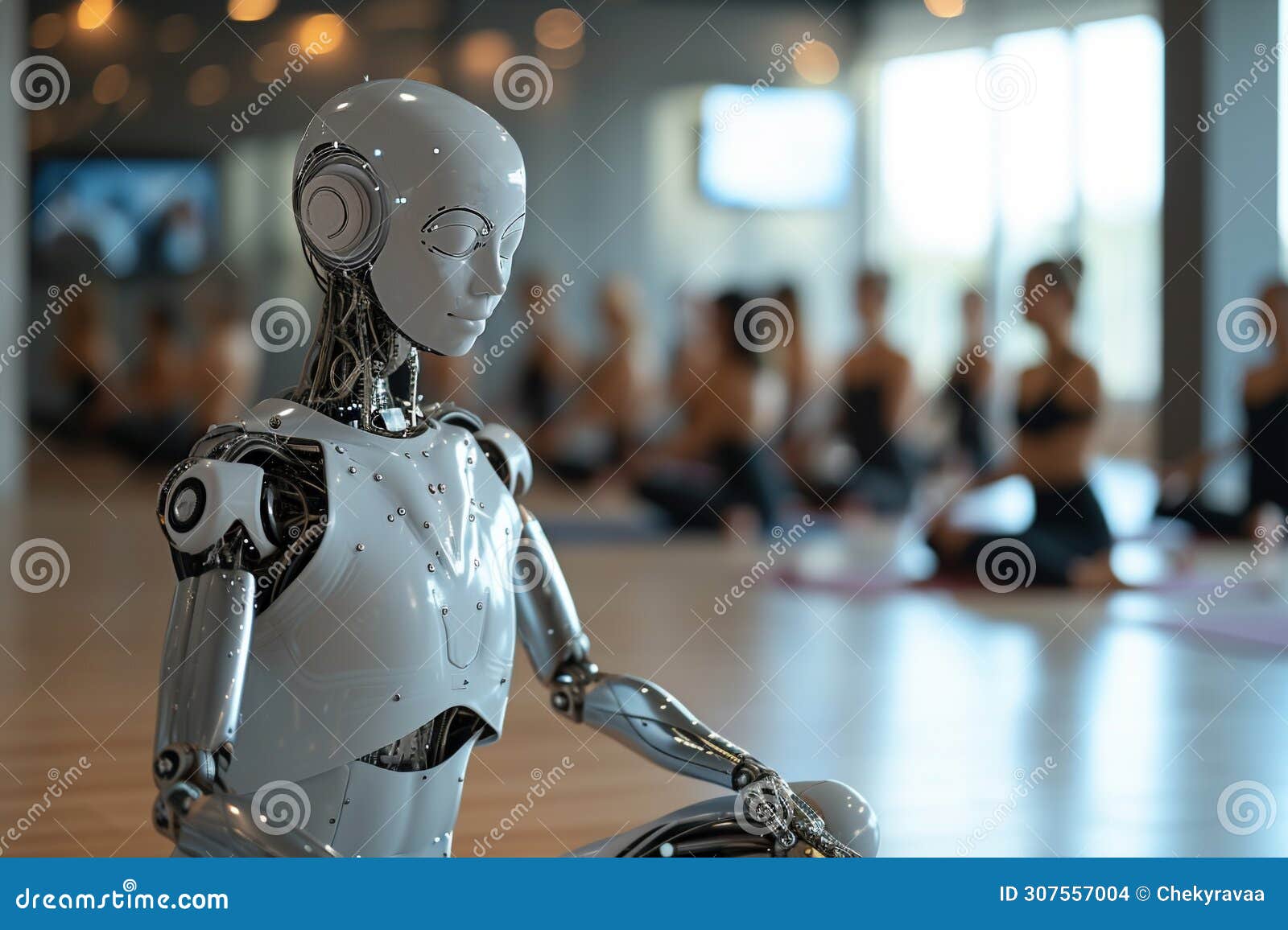 The Robot Sitting, Meditating, Modern Yoga Studio, Blurred Yoga Studio ...