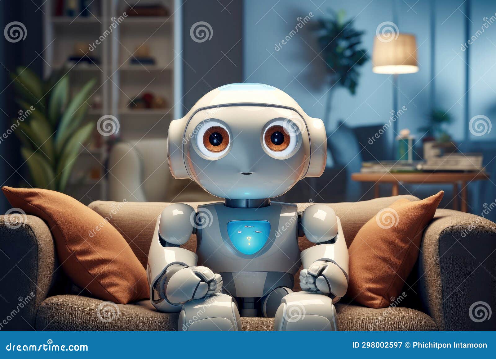 Robot is Sitting on the Sofa in the Living Room. Robotization of People ...