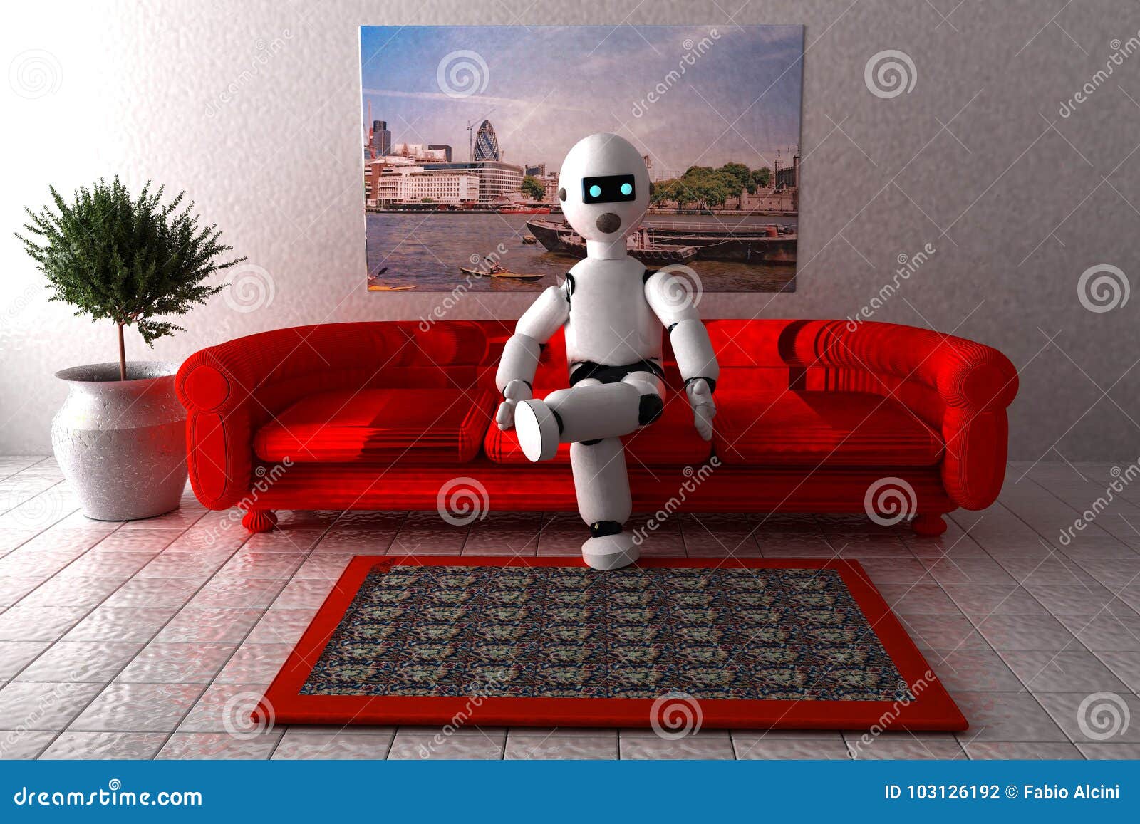 Robot sitting on a sofa stock illustration. Illustration of relaxation ...