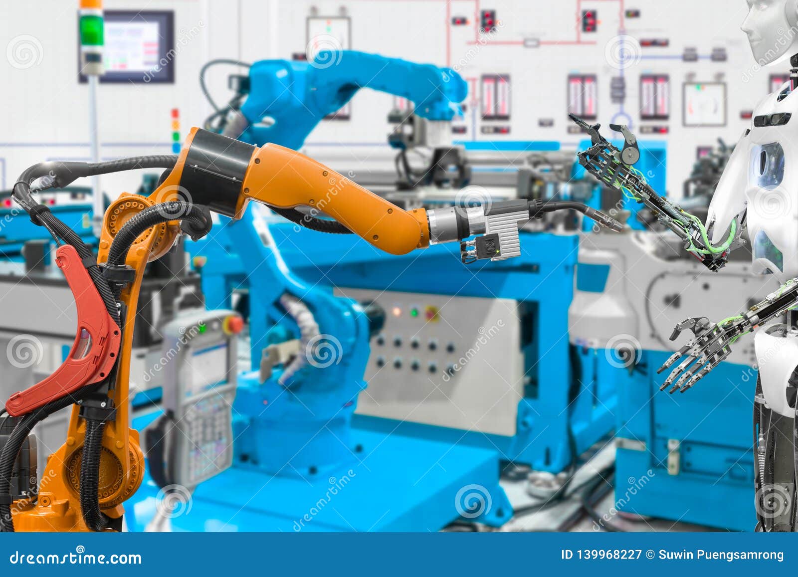 Robot in Smart Factory, Future Technology Concept Stock Illustration ...