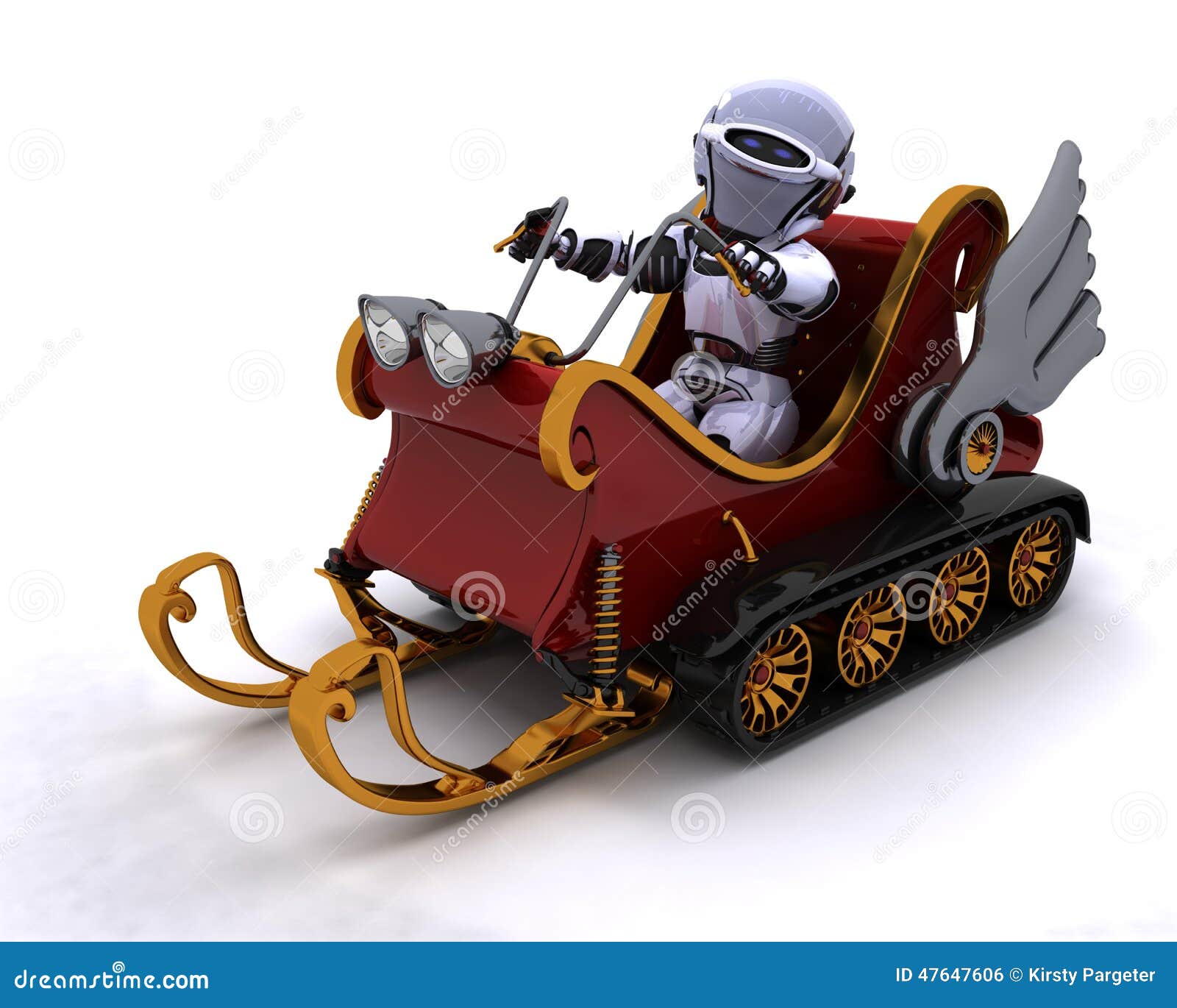 Robot on a Snowmobile Sleigh Stock Illustration - Illustration of ...