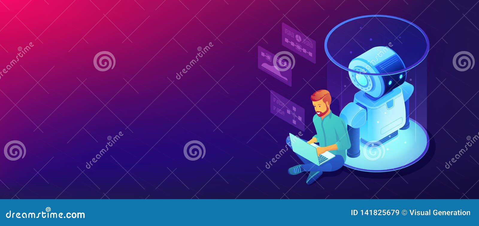 Robot Software Isometric 3D Banner Header. Stock Vector - Illustration ...