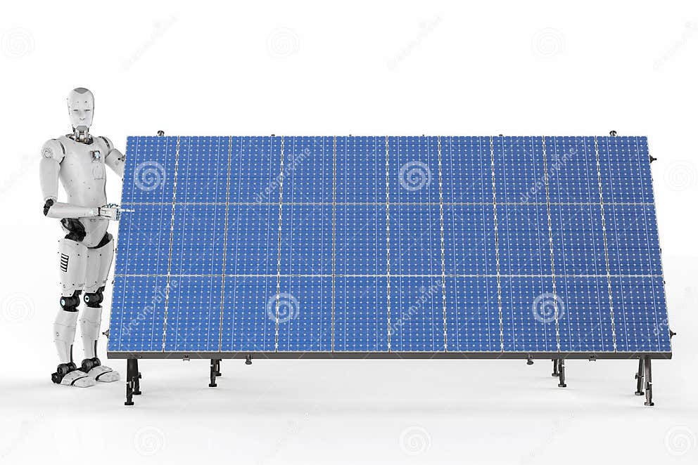 Robot with solar panel stock illustration. Illustration of collection ...
