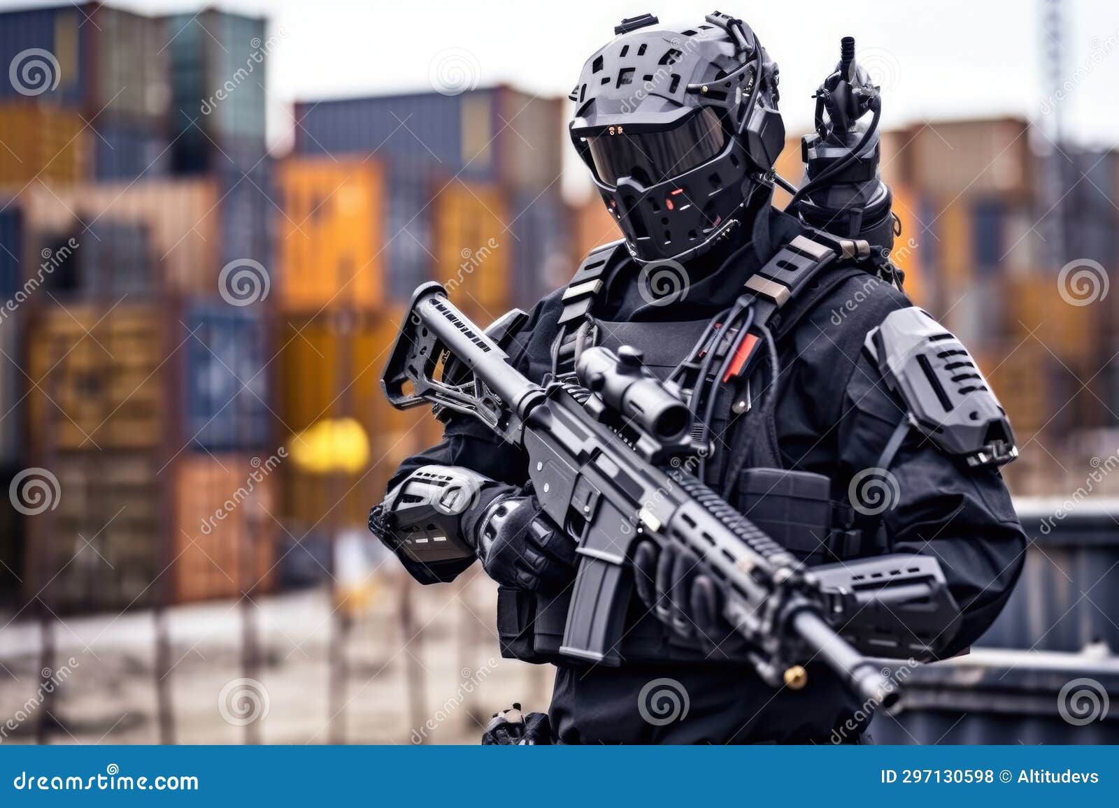 Robot Soldier Standing Guard at a Base Stock Illustration ...