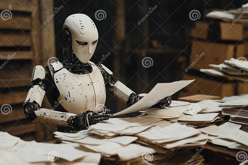 Robot Sorting and Analyzing Documents Stock Illustration - Illustration ...