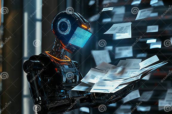 Robot Sorting and Analyzing Documents Stock Illustration - Illustration ...