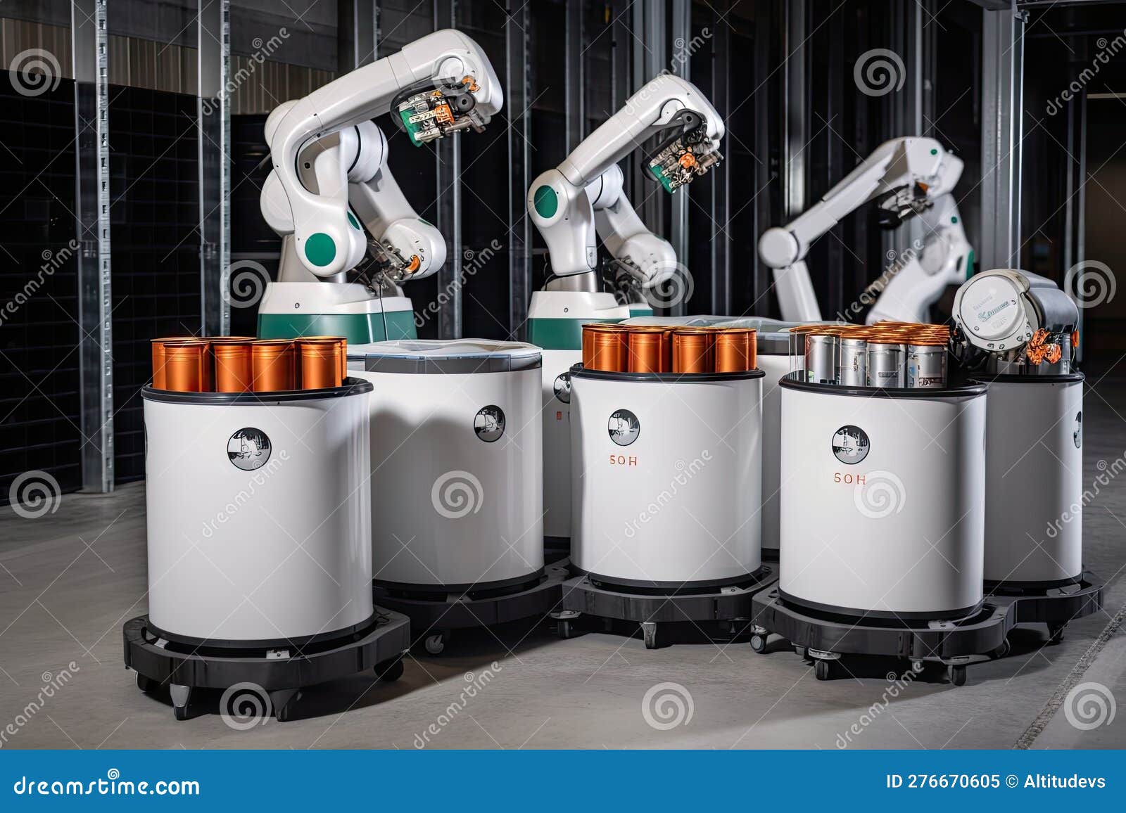 Robot Sorting Cans into Different Types of Recycling Bins Stock ...