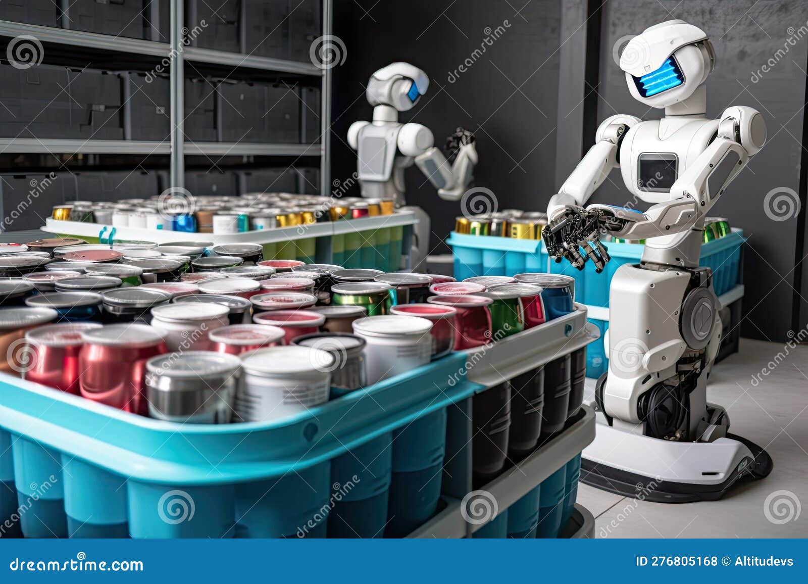 Robot Sorting Cans into Different Types of Recycling Bins Stock ...
