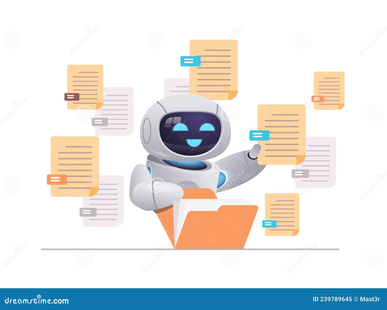 Robot Sorting Documents Robotic Character Organizing Folder File ...