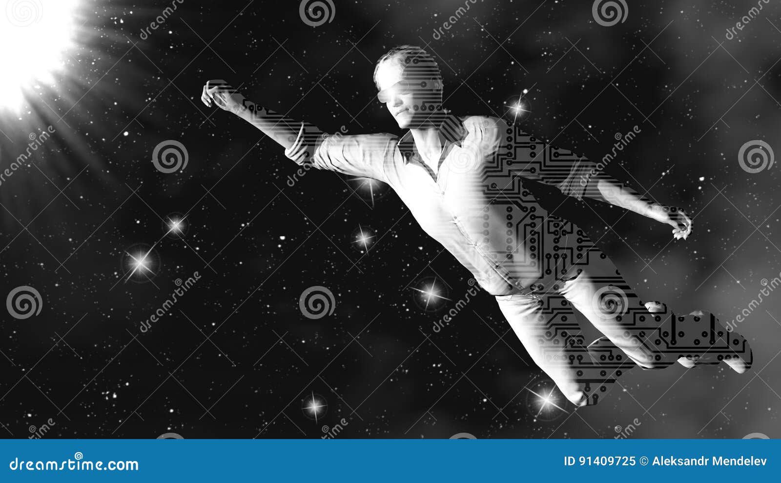 Robot in Space. 3D Rendering. Art. 4K. Stock Illustration ...
