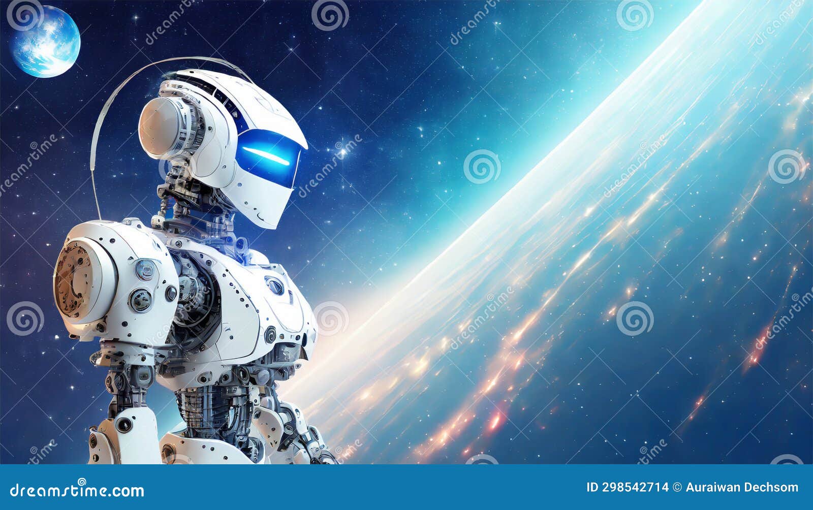 Robot in Space with Planets. AI Generated Stock Illustration ...
