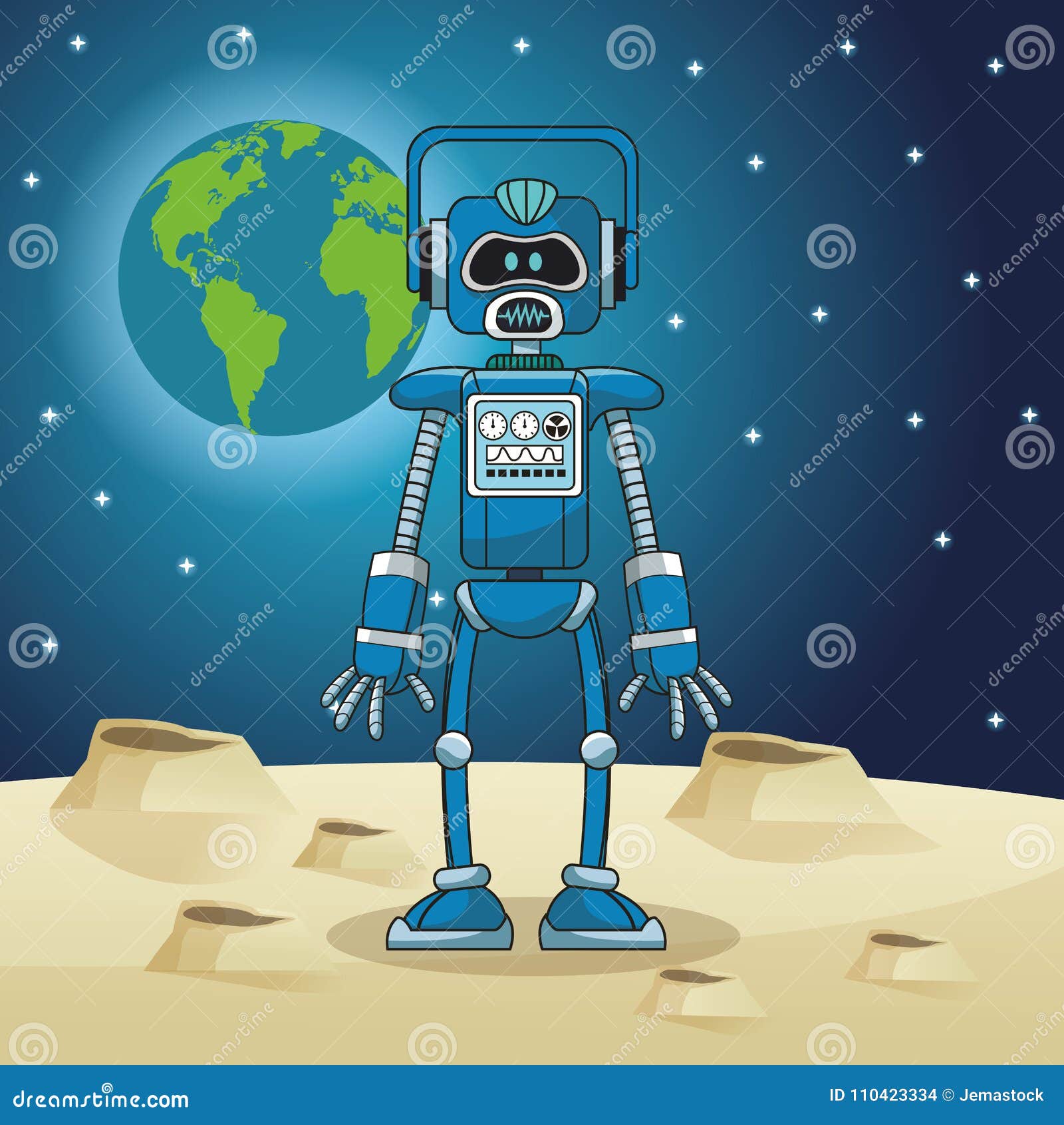 Robot Space World Globe Moon Stock Vector - Illustration of moon ...